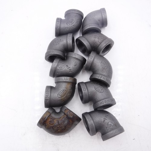 10 Pack 1/2" TSP Black Malleable Iron 90 Degree Threaded Elbow Pipe ...