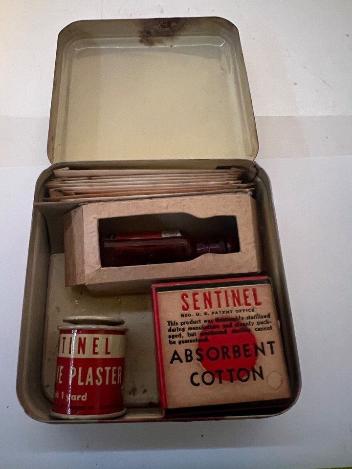 VINTAGE SENTINEL UTILITY FIRST AID KIT COLLECTIBLE TIN WITH CONTENTS | eBay