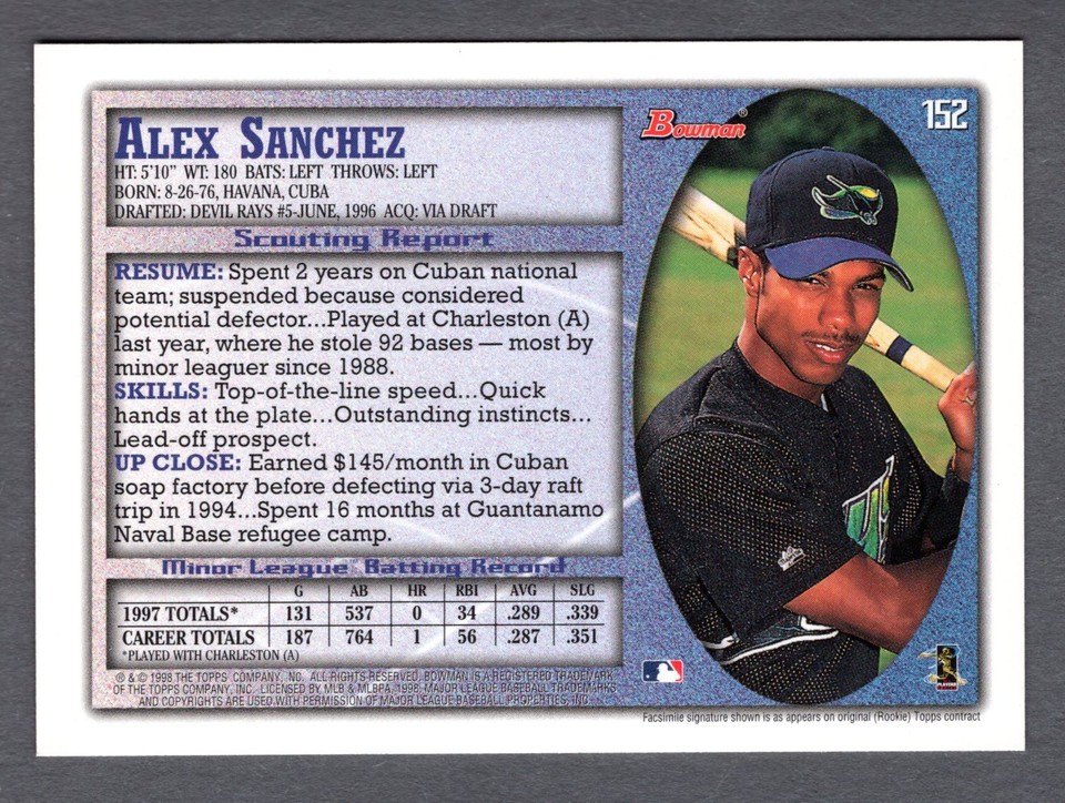 1998 BOWMAN ALEX SANCHEZ CARD #152 **NM-MT** TAMPA BAY DEVIL RAYS | eBay
