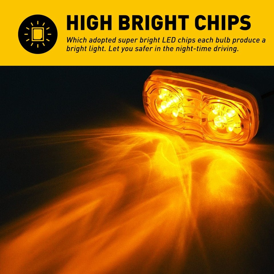 2Pieces 6 Inch Trailer Marker LED Light PC Lens Clearance Lights Amber ...