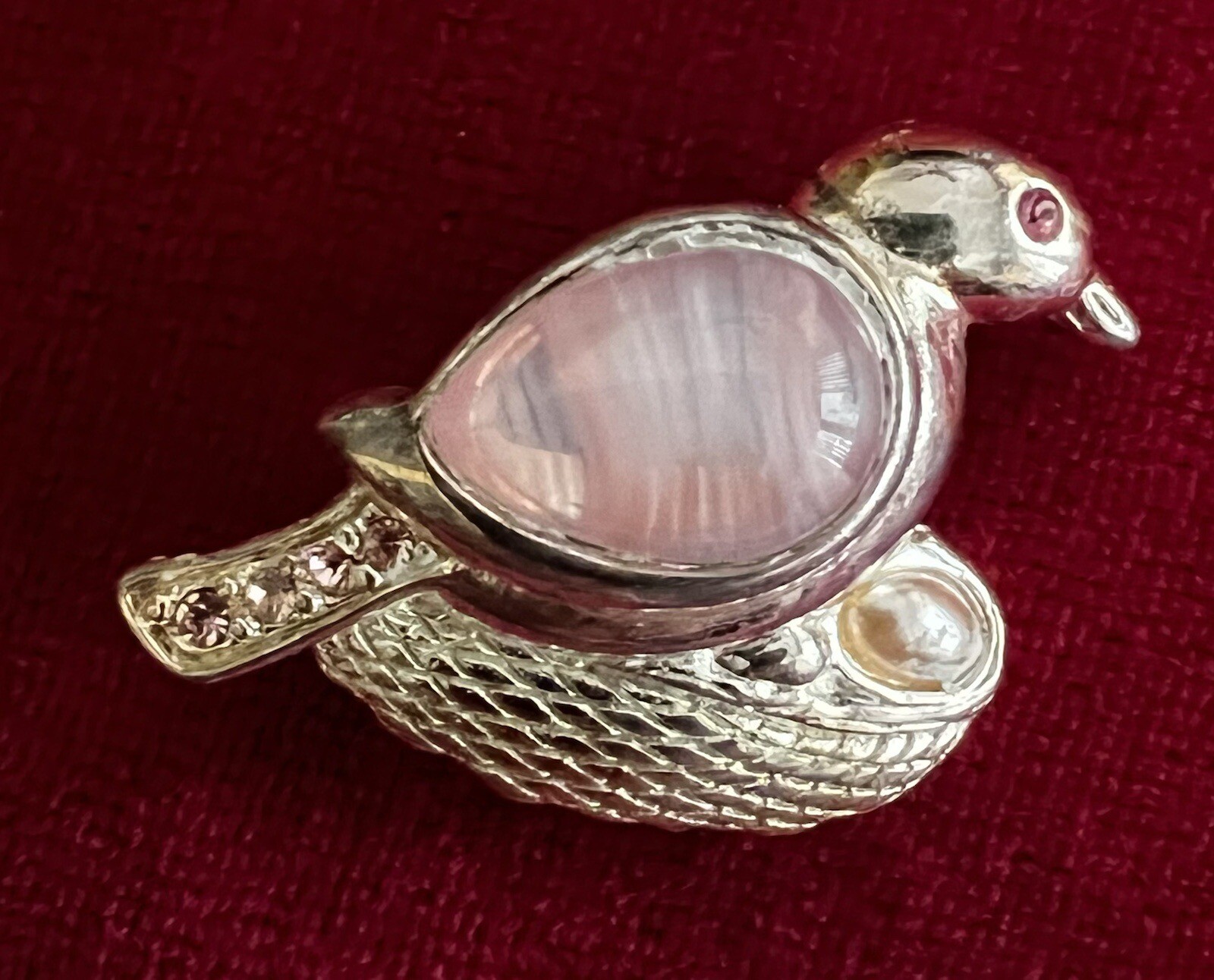 Vintage Monet Bird Dove Brooch Pin Nest Pink Rose Qua… - Gem