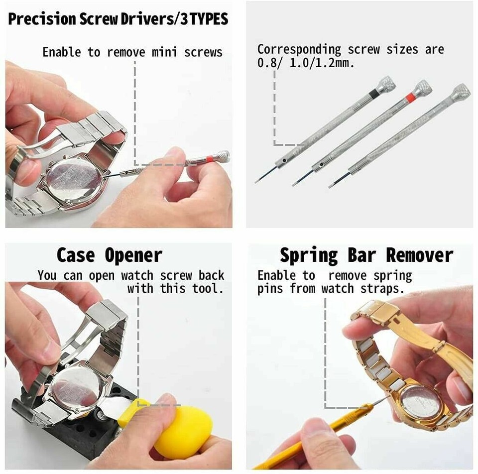 WATCH STRAP BAND BATTERY CHANGING TOOL KIT FOR BULOVA IWC INVICTA up to ...