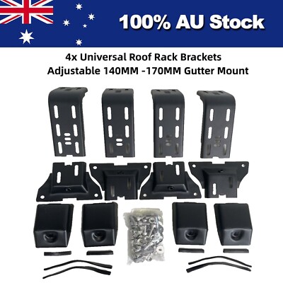 4x Universal Roof Rack Brackets Adjustable 140MM-170MM for Rain Gutter ...