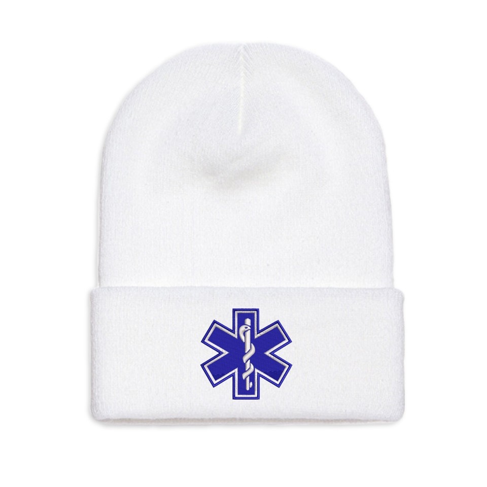 Star of Life EMS EMT Paramedic Embroidered Logo Knit Beanie Cuff Winter ...