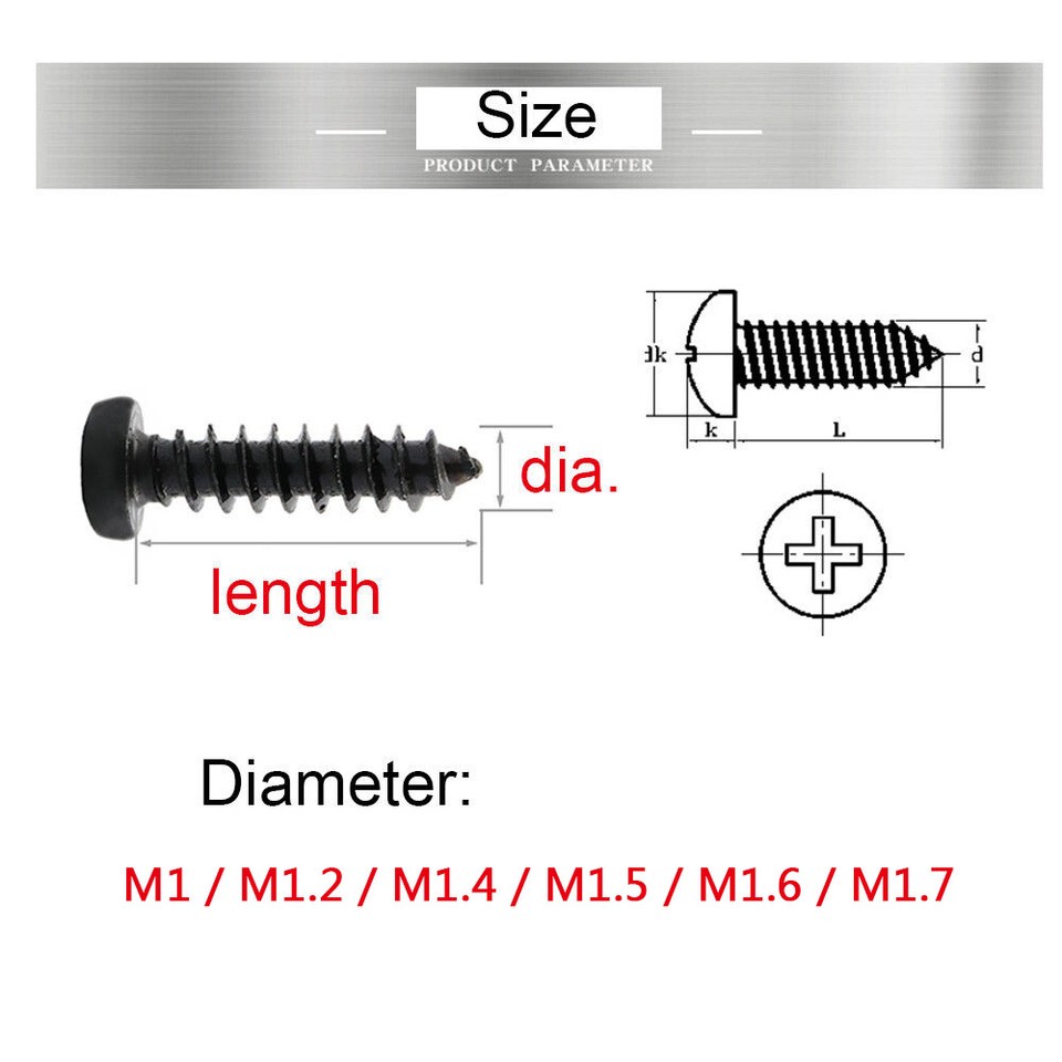 Black Small Self Tapping Screws Phillips Pan Head M1 M1.2 M1.4 M1.5 M1 ...