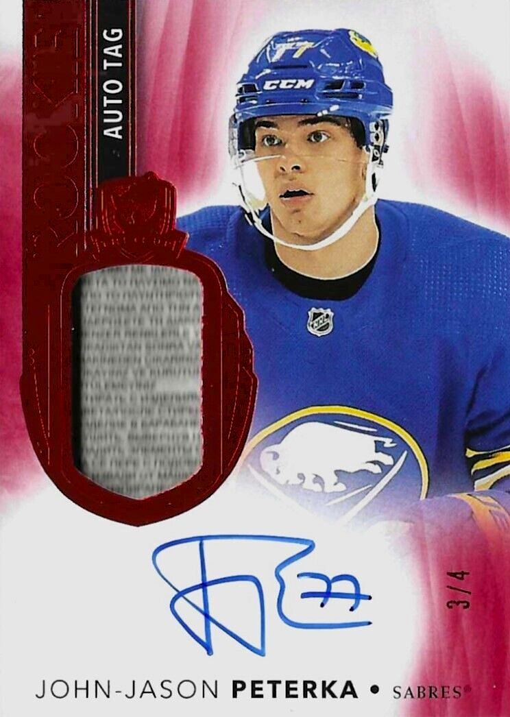 2021-22 The Cup Red Rookie Tag Auto Update Card of Sabre J-J Peterko 3/ ...