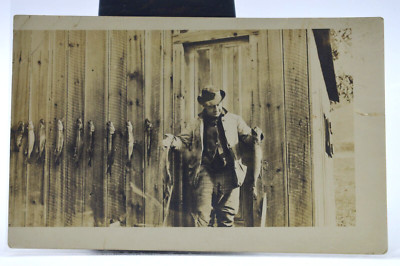 Antique RPPC - Real Photo Postcard - Fish Caught on a Display Line ...