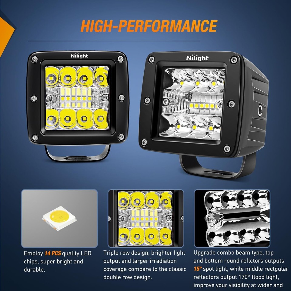 Nilight 2Pcs 3Inch 42W LED Cubes Upgraded Spot Flood Combo Square ...