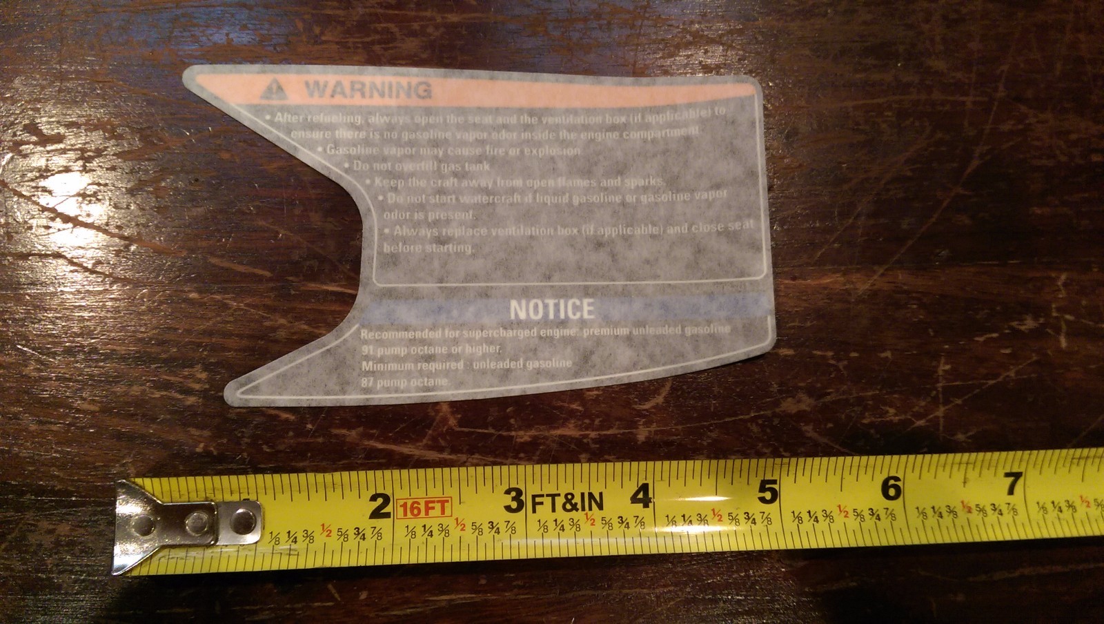 SEADOO FUEL 91 OCTANE YAMAHA KAWASAKI WAVERUNNER WARNING STICKER JET ...