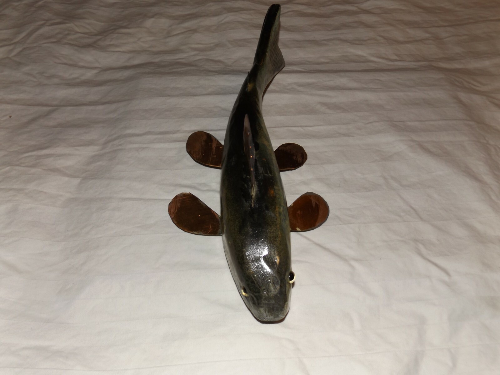 Vintage 14" Copper Fin Sucker Ice Spearing Carved Wood Decoy Lure By ...