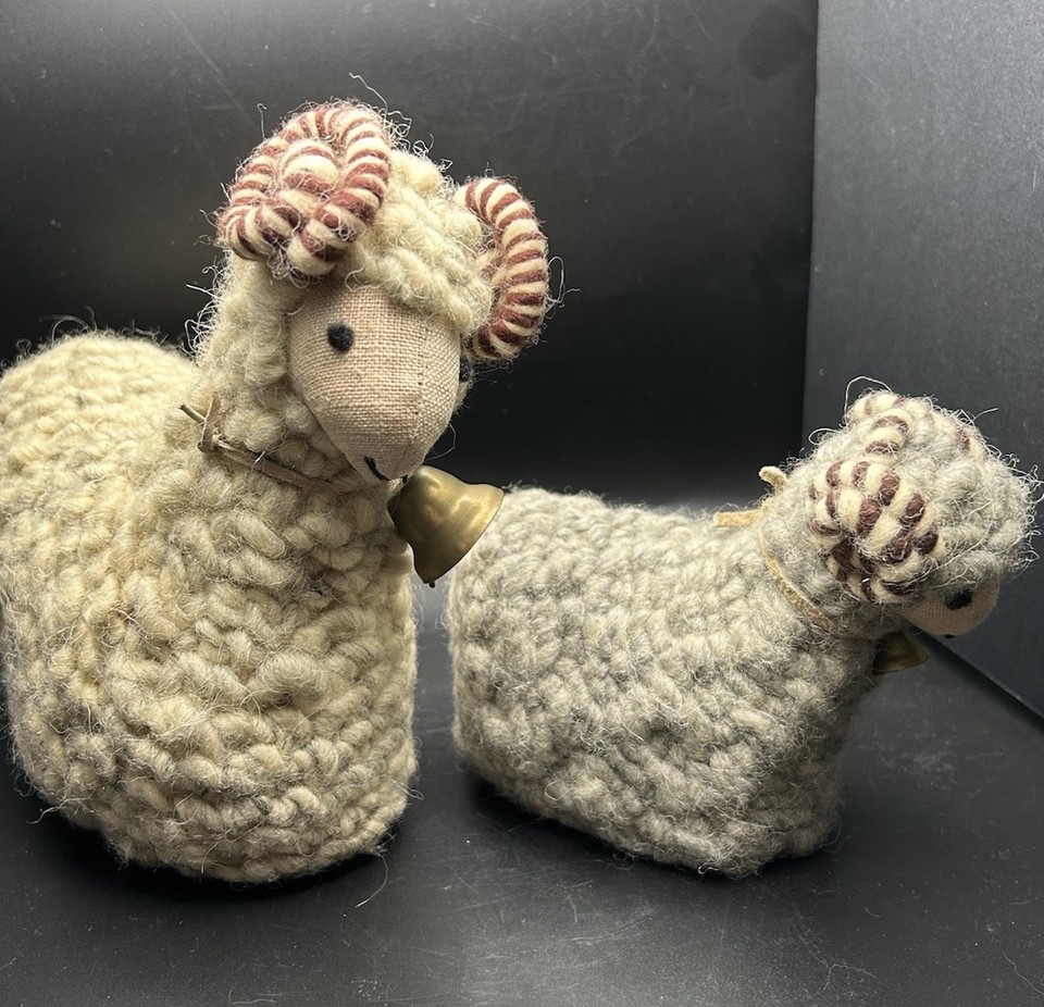 Scandinavian Folk Art Wool Sheep Rams Pair Handmade With Bells Sweden ...