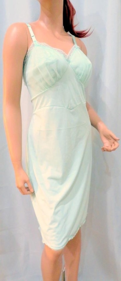 Vintage ShadowLine Mint Green Full Slip Nylon & Chiffon Lacy Scalloped ...