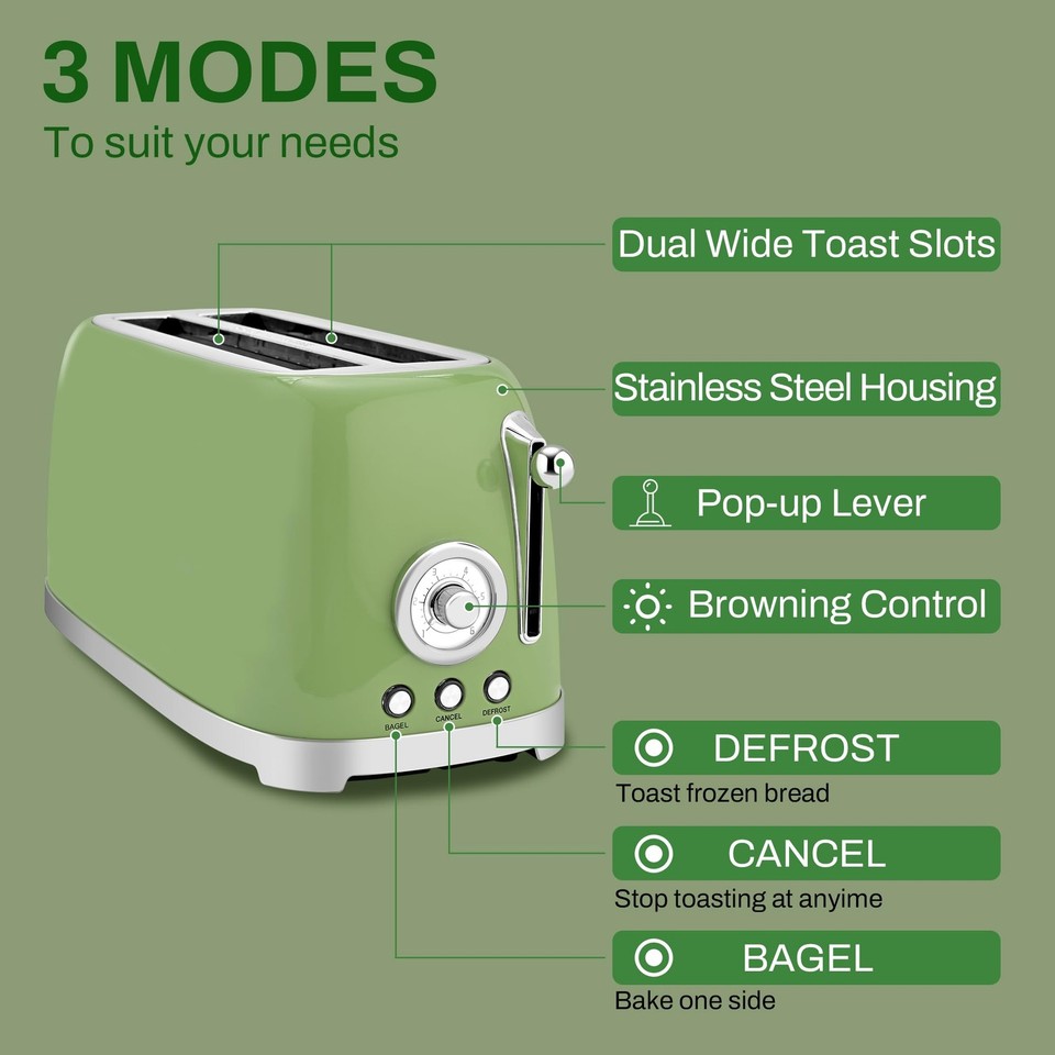 Toaster 4 Slice Wide Slot, Stainless Steel Bread Bagel Toasters, Retro ...