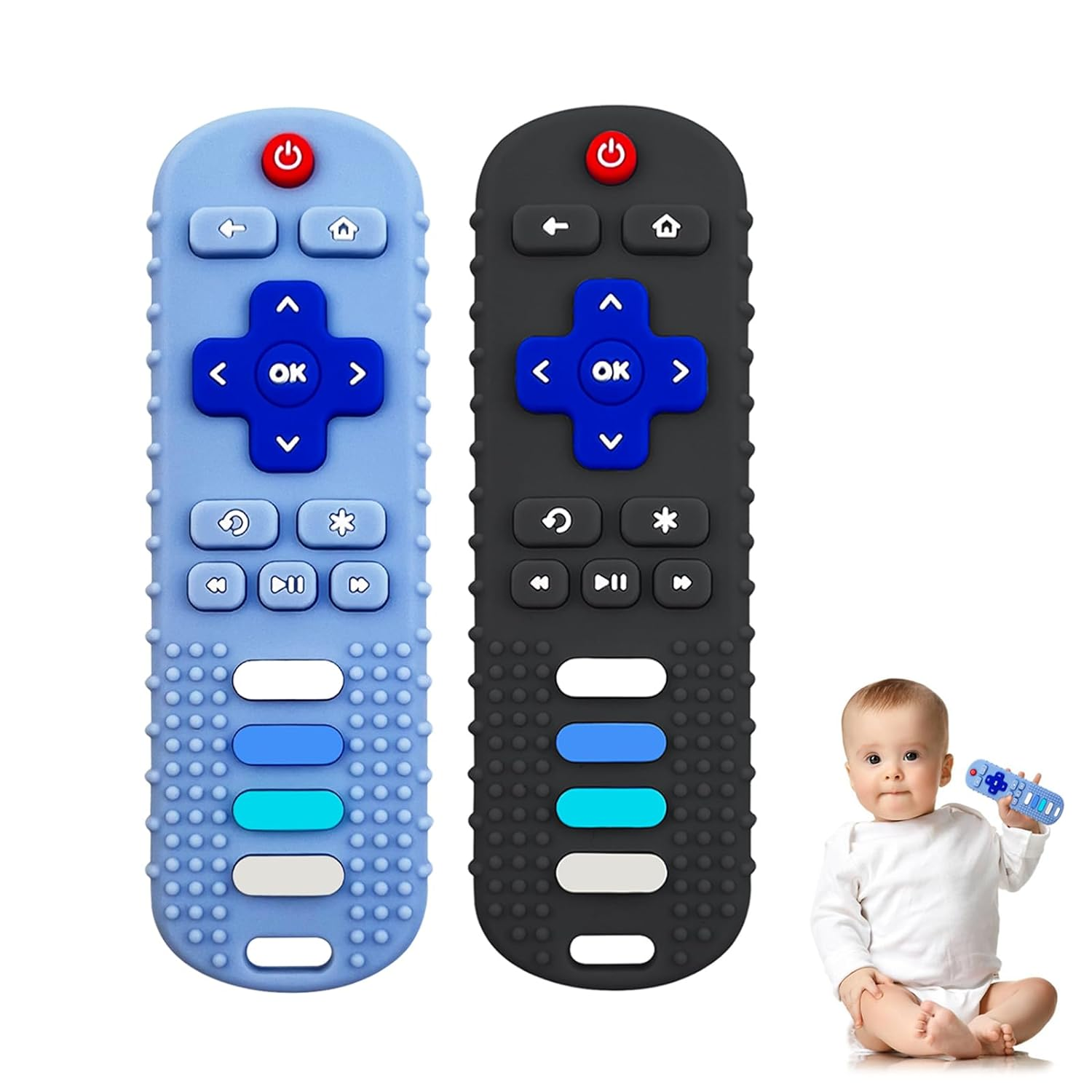 Baby Teething Toys, 2 Pcs TV Remote Teether for Babies, Food Grade ...