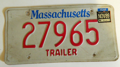 Vintage 1980's Massachusetts Trailer License Plate with tags. 5 digits ...