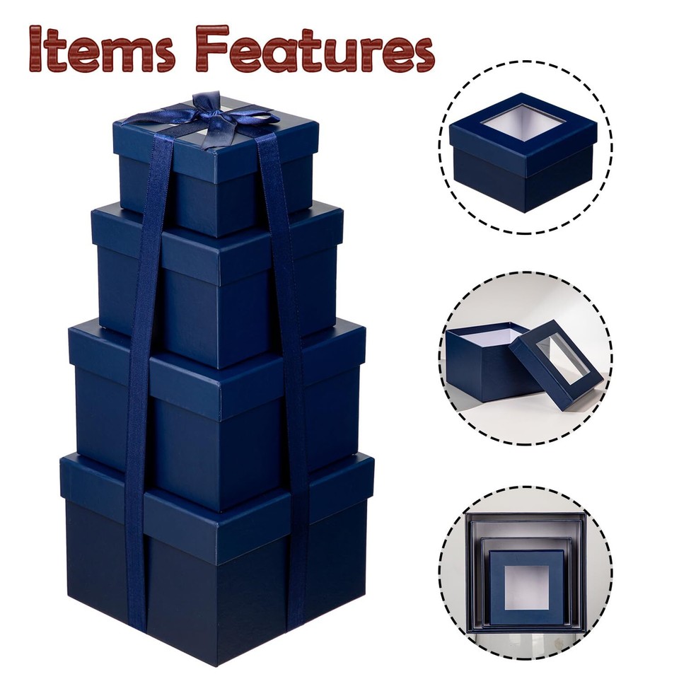 Square Gift Boxes with Lids for Presents Small Navy Blue Gift Boxes ...
