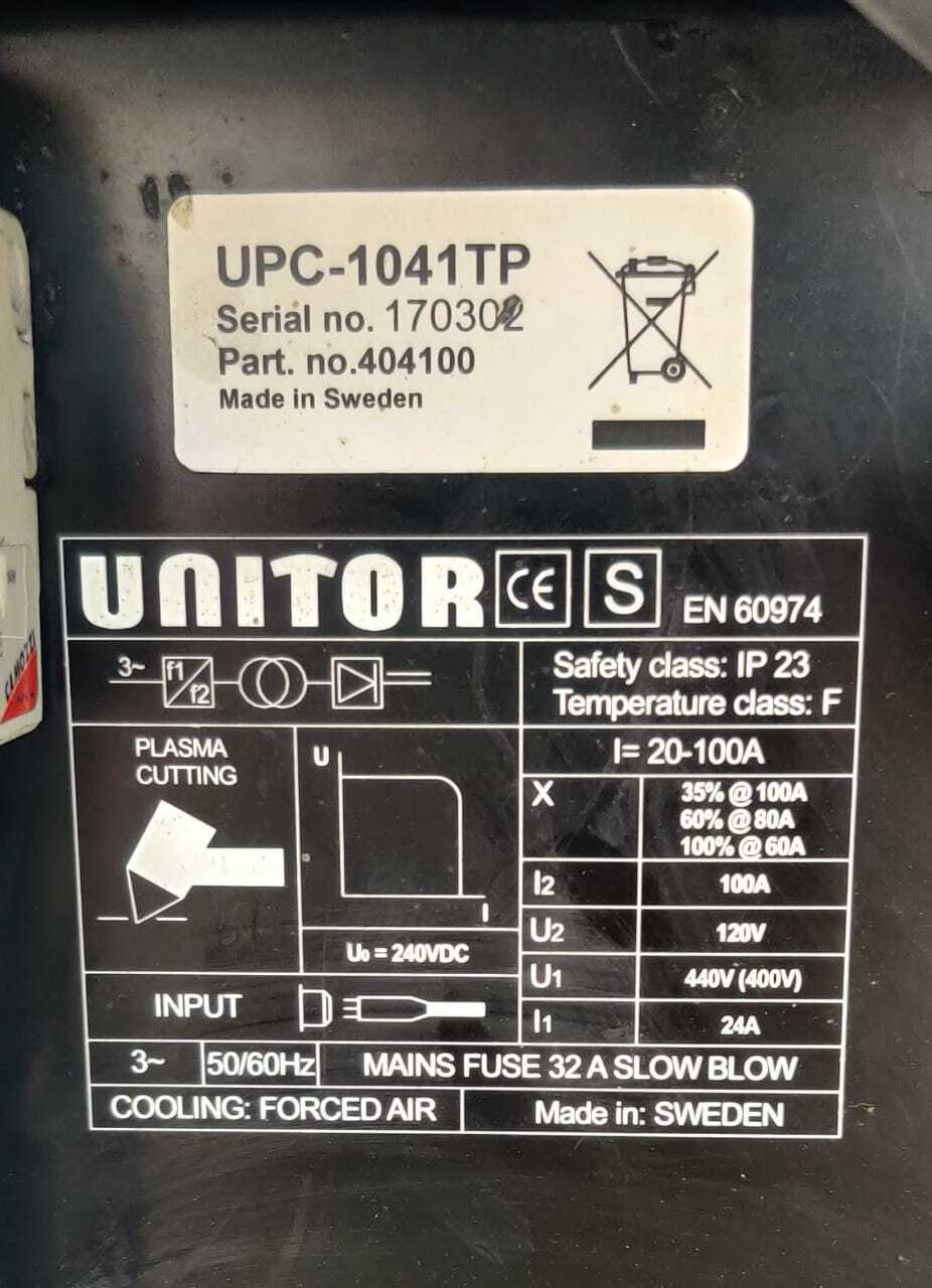 UNITOR UPC-1041 PLASMA CUTTER W/ TORCH 40MM CUTTING CAPACITY PREVIOUSLY ...