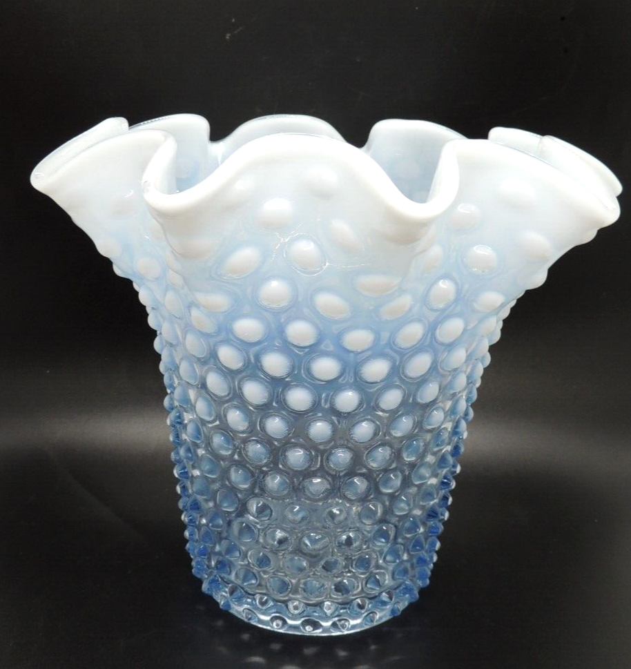 Vintage Light Blue Opalescent Hobnail Ruffle Vase Duncan Miller 7 1/2 ...