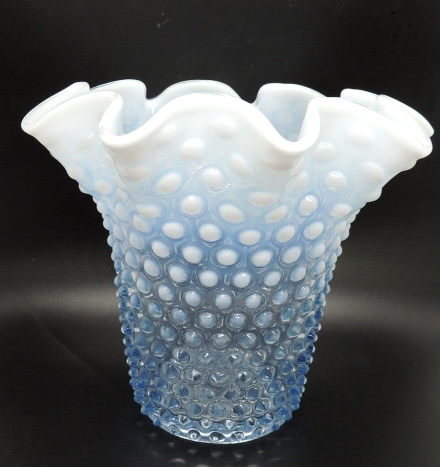 Vintage Light Blue Opalescent Hobnail Ruffle Vase Duncan Miller 7 1/2 ...