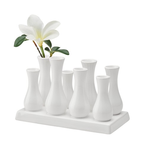 Multi Tube Ceramic Urn Bud Vase Set - 8 Connected Miniature Floral ...