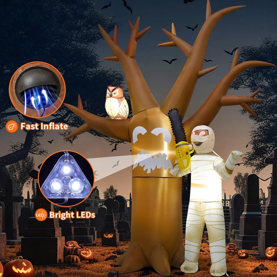 12 FT Halloween Inflatables Dead Tree with Mummy Outdoor Decorations ...