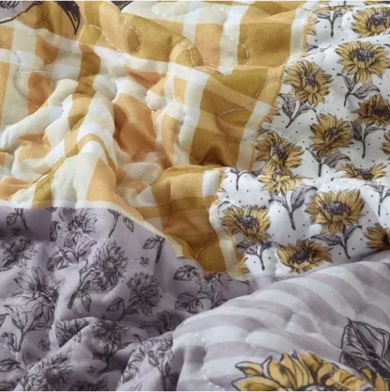 Sunflower Patchwork Printed Quilted Throw Blanket Farmhouse Country ...