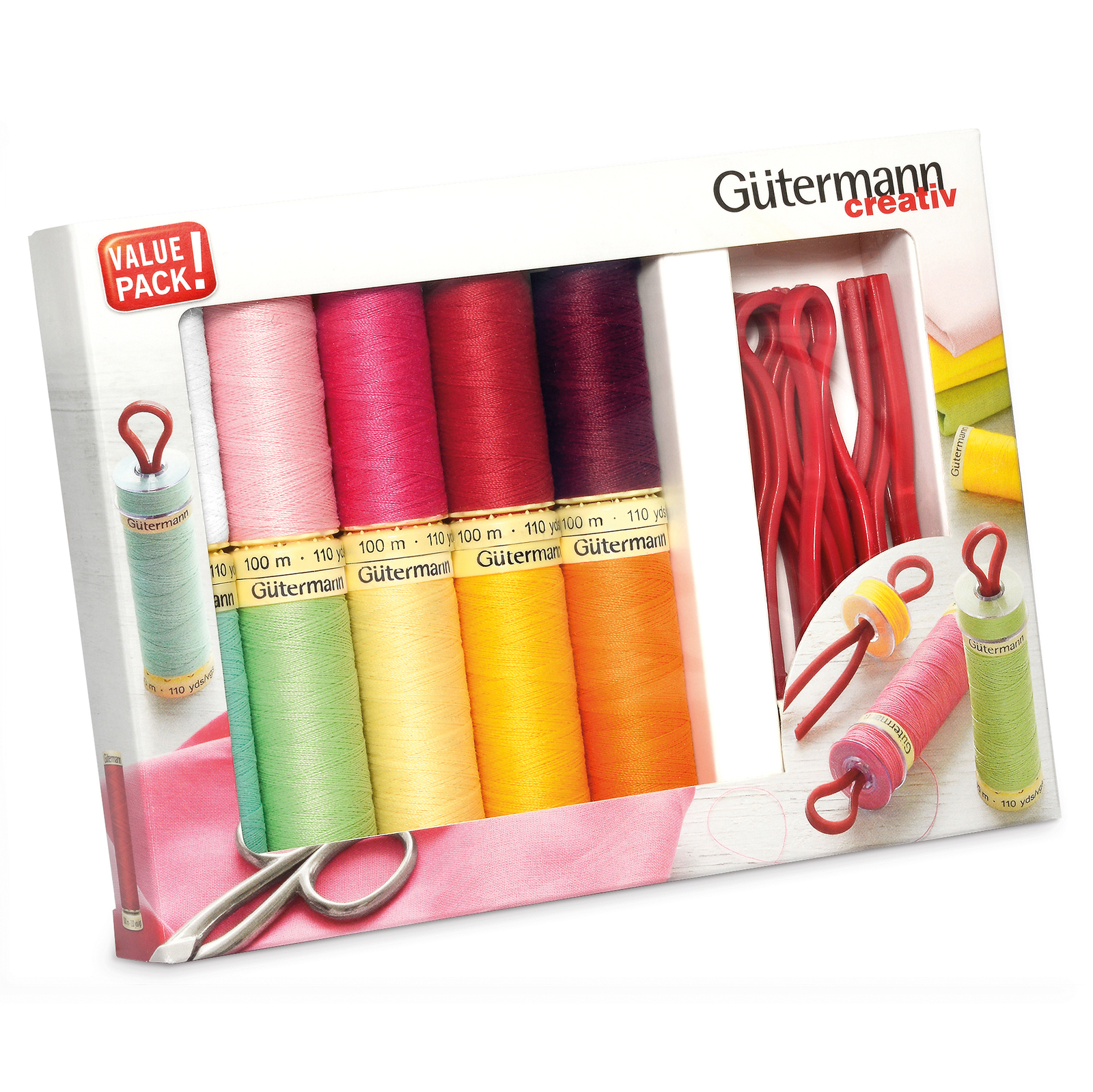Gutermann Thread Set: Sew-All: 10 x 100m: Assorted and 10 Bobbin Clips ...