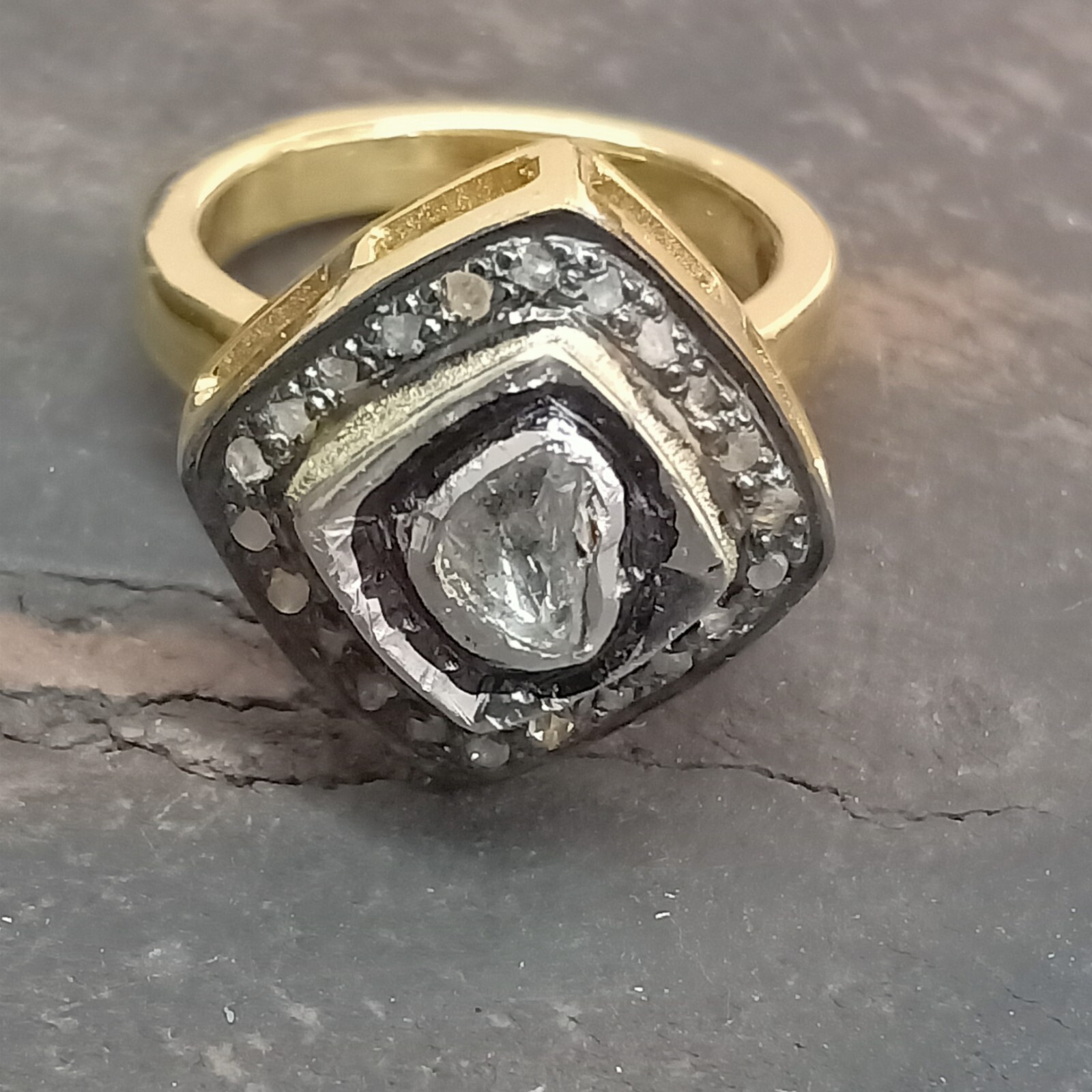 Polki Diamond Cocktail Ring, 925 Silver Handmade Pave Diamond Cushion ...