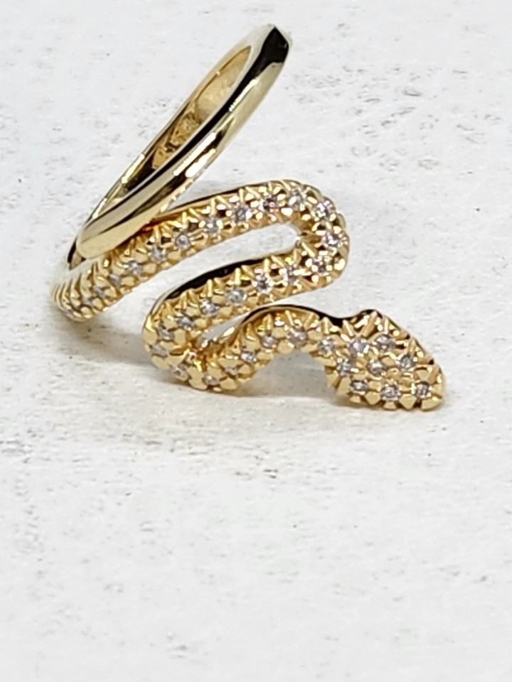 Vintage 18K Solid Yellow Gold Diamonds Ring Snake wraps around Finger ...