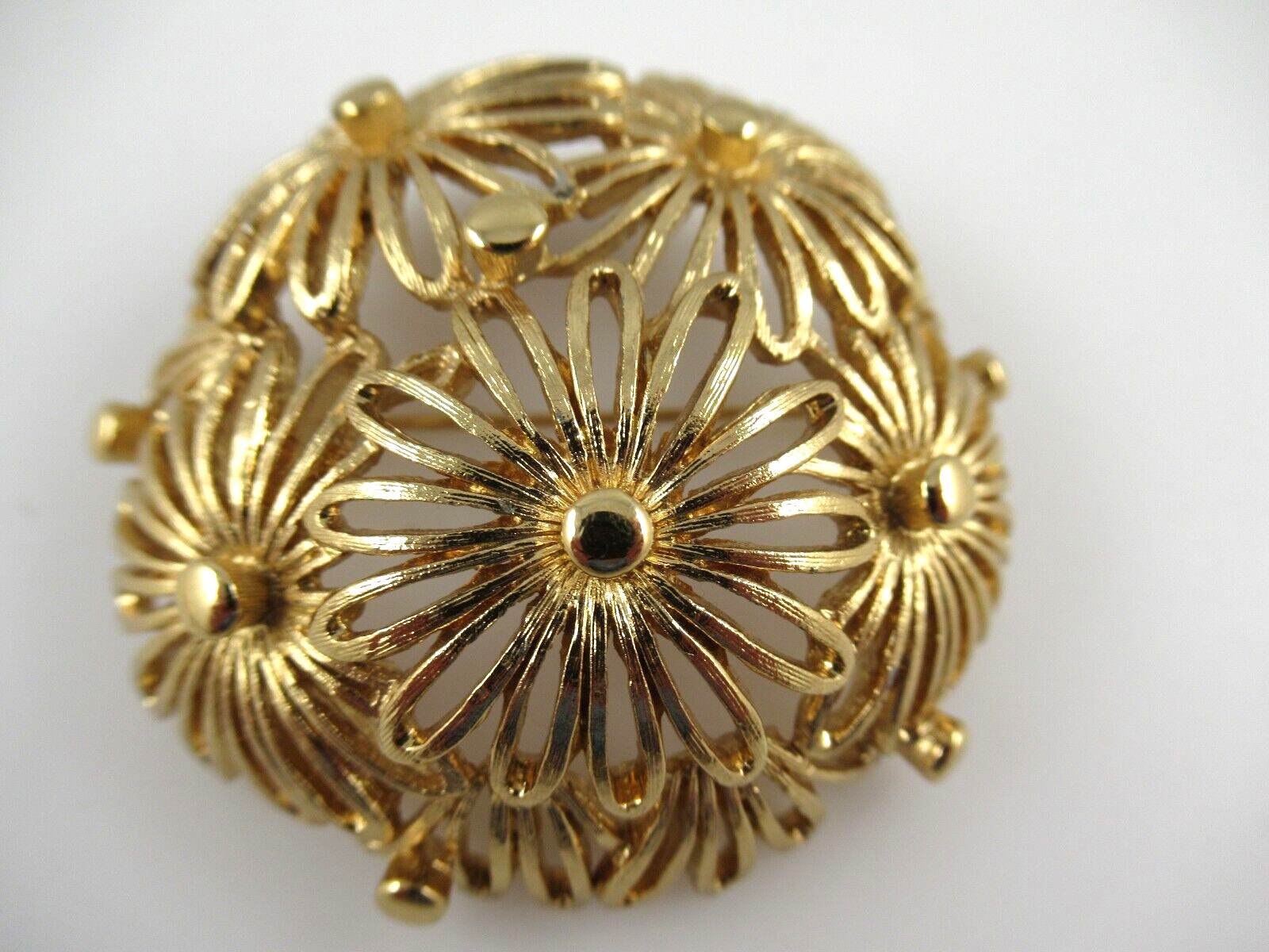 Signed Monet Vintage Gold Tone Dome Brooch 2" - Gem