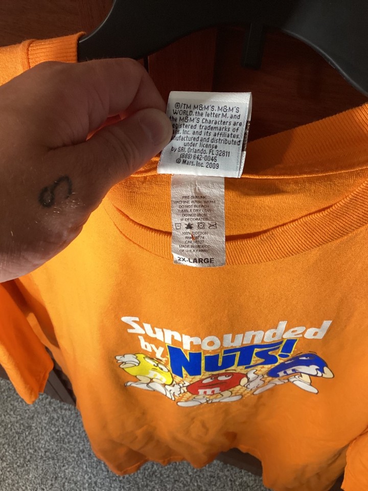 M&Ms Shirt Mens 2XL Orange MARS Candy Funny Surrounded By Nuts Y2K ...