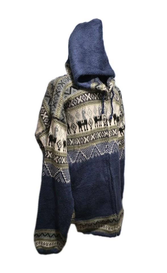 New Alpaca Open Zip Hoodie Jacket Made In Ecuador Blue White Green ...