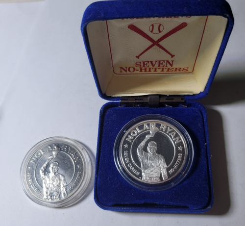 1993 NOLAN RYAN 7th NO-HITTER 2-COIN Set ~ 1 SILVER PROOF w/Blue Box ...