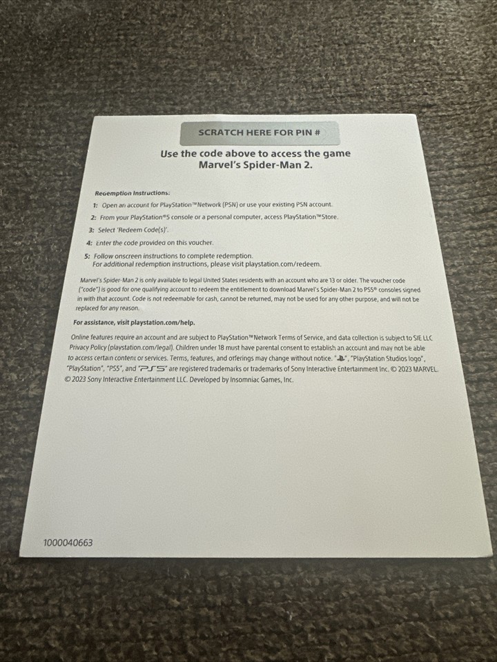 Marvel’s Spider-Man 2 - Sony PlayStation 5 Game Code Unscratched PS5 U ...