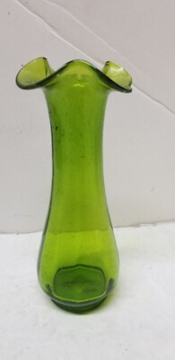VTG BLENKO/PILGRIM PINCHED GREEN BUBBLED GLASS BUD VASE 7" | eBay