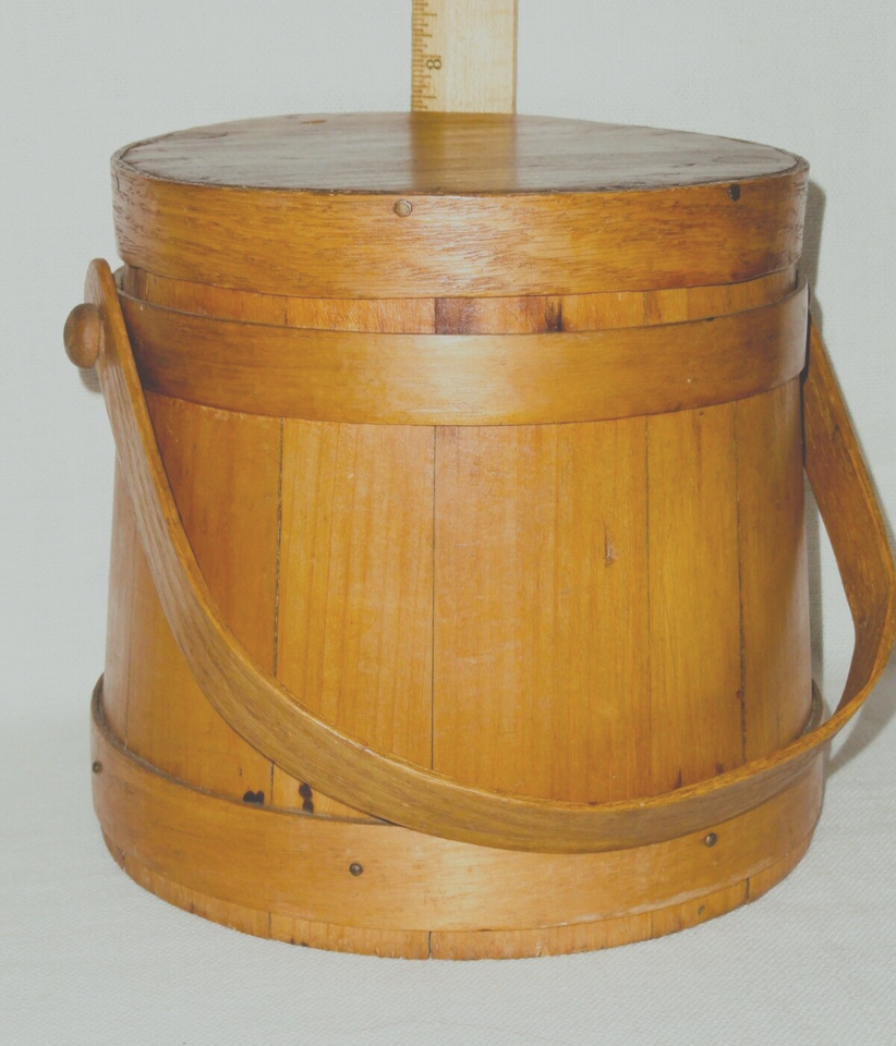 Antique Firkin ~ Small 7 1/2" Sugar Bucket w/Lid ~ Wood | eBay