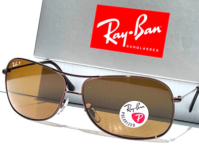 NEW RAY BAN Bronze 64mm Aviator POLARIZED Brown lens Sunglass RB3267 | eBay