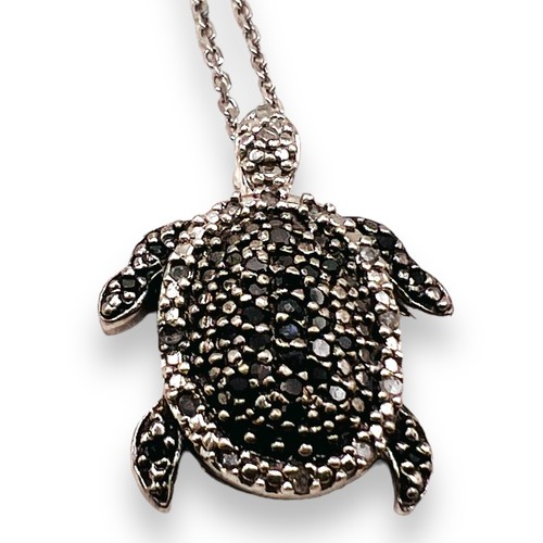 925 Sterling Silver Black White Diamond Turtle Pendant Necklace 16" | eBay