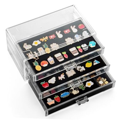 Pin Display Case, 3 Drawers Enamel Pin Display Box Dustproof Pin ...