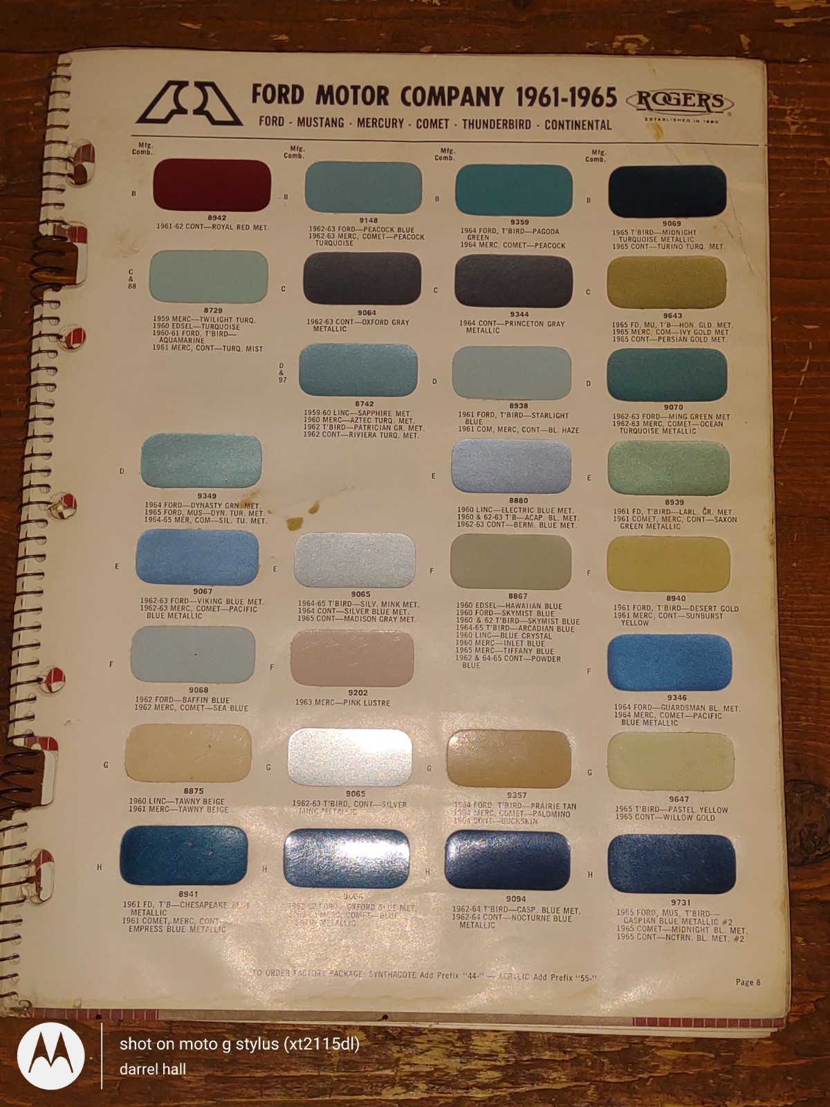 Rogers car color paint Chips 1961-1965 SINGLE PAGE 29 Colors Ford ...
