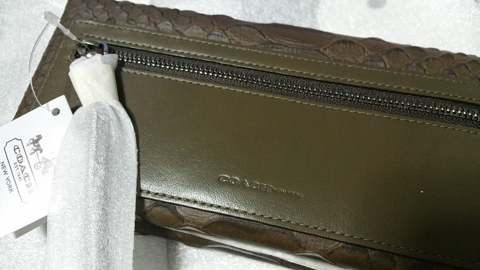 NWT COACH Envelope Long Wallet Python Embossed Leather Olive Army Green ...