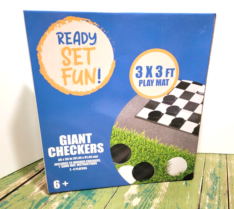 Giant Checkers Game 24 Wooden Checkers 1 Play Mat & Instructions ...