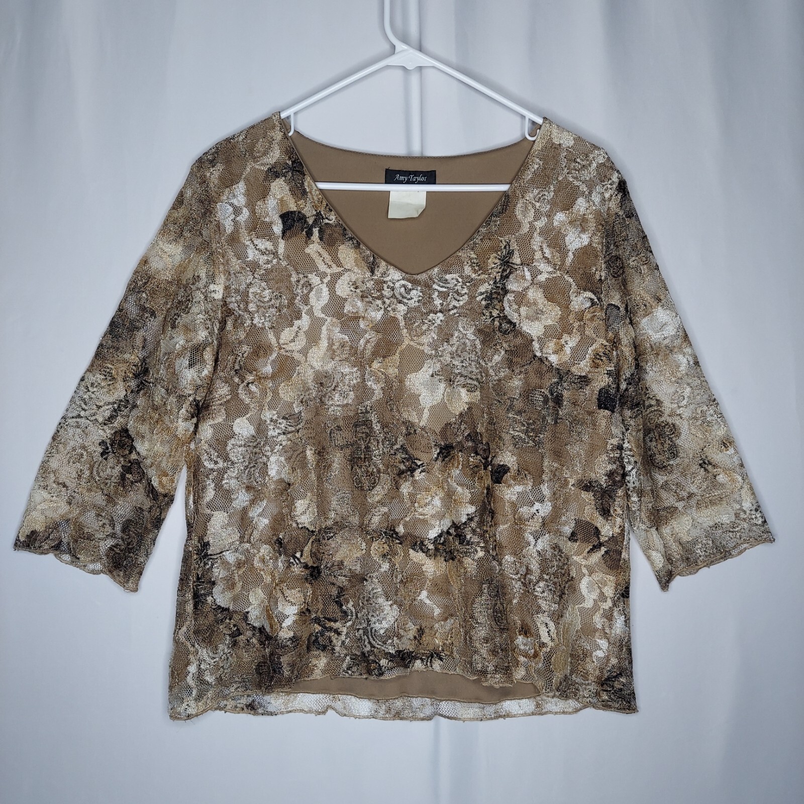 Amy Taylor Y2K Top Women Large Boxy Brown Sheer Lace … - Gem