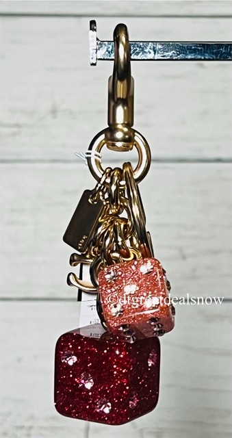 Coach Dice Cluster Bag Charm Keychain Gold Pink Glitter Resin with Tag ...