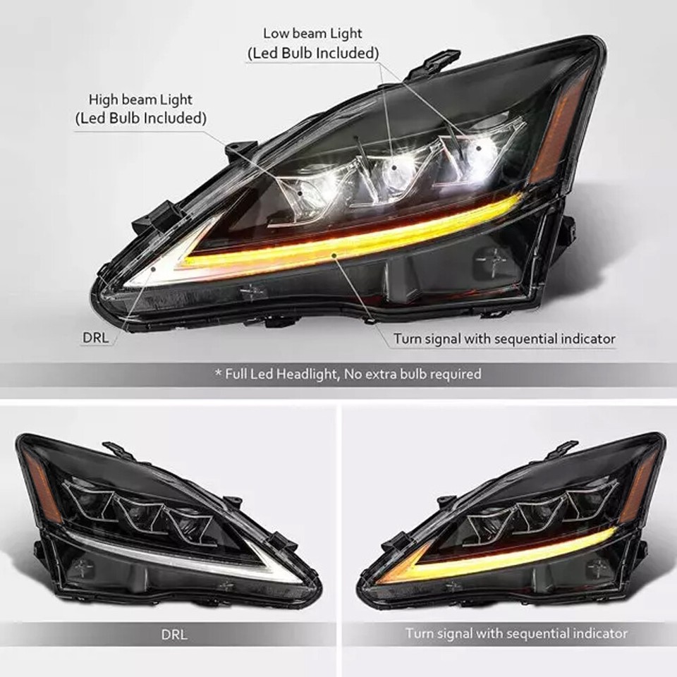 Pair LED Headlights For 2006-2013 Lexus IS250 IS350 ISF DRL Headlamps ...