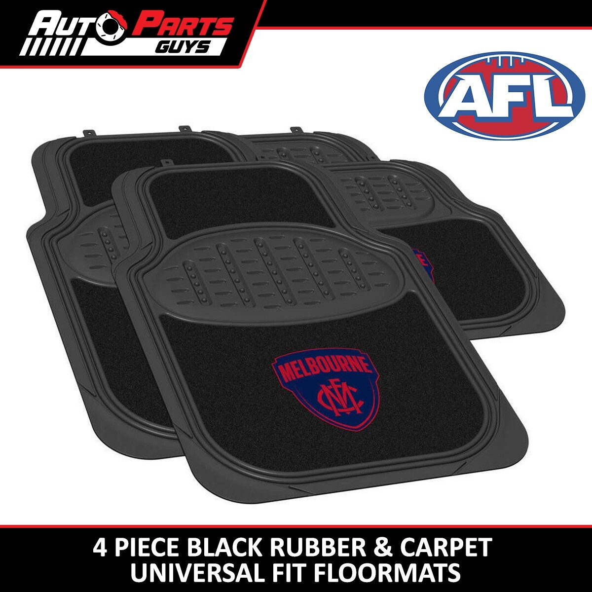 Official AFL Melbourne Demons FC Universal Rubber & Carpet Floor Mats 4 ...