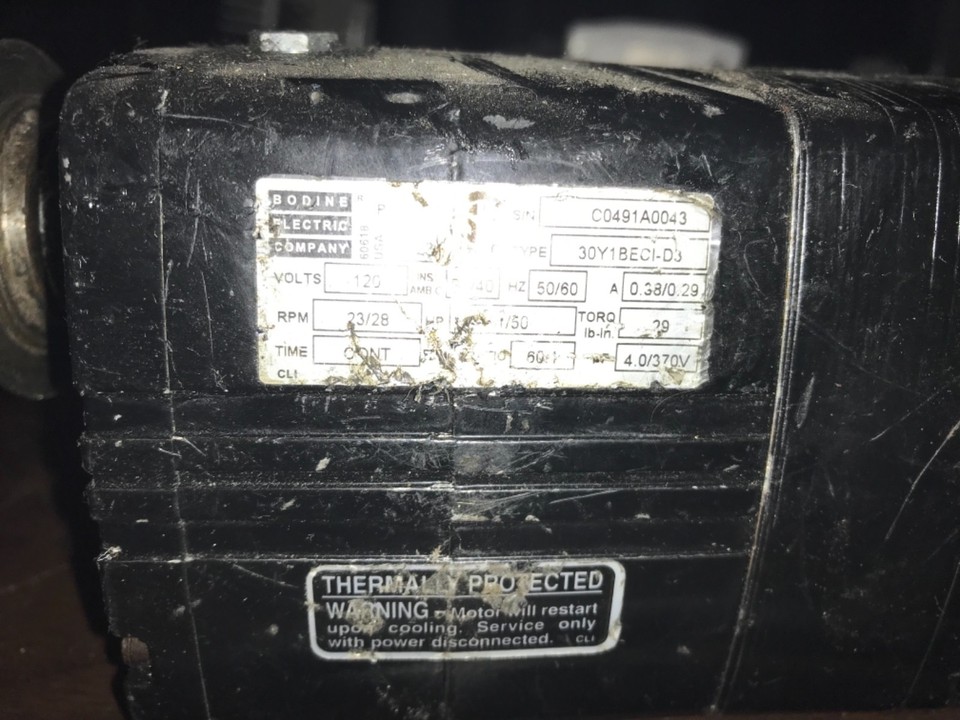 Bodine Electric Motor, #C0491A0043, 120v, 23/28rpm, 29”to, with ...