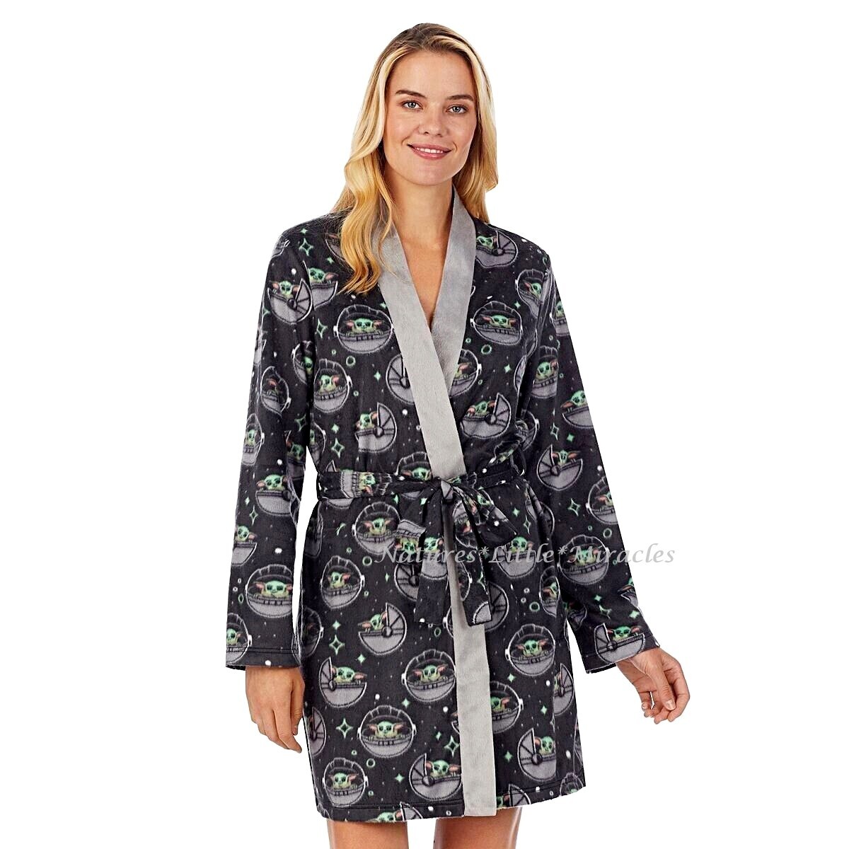 Baby Yoda Women Robe Pajama Bathrobe Star Wars Grogu Adult Size S Black ...