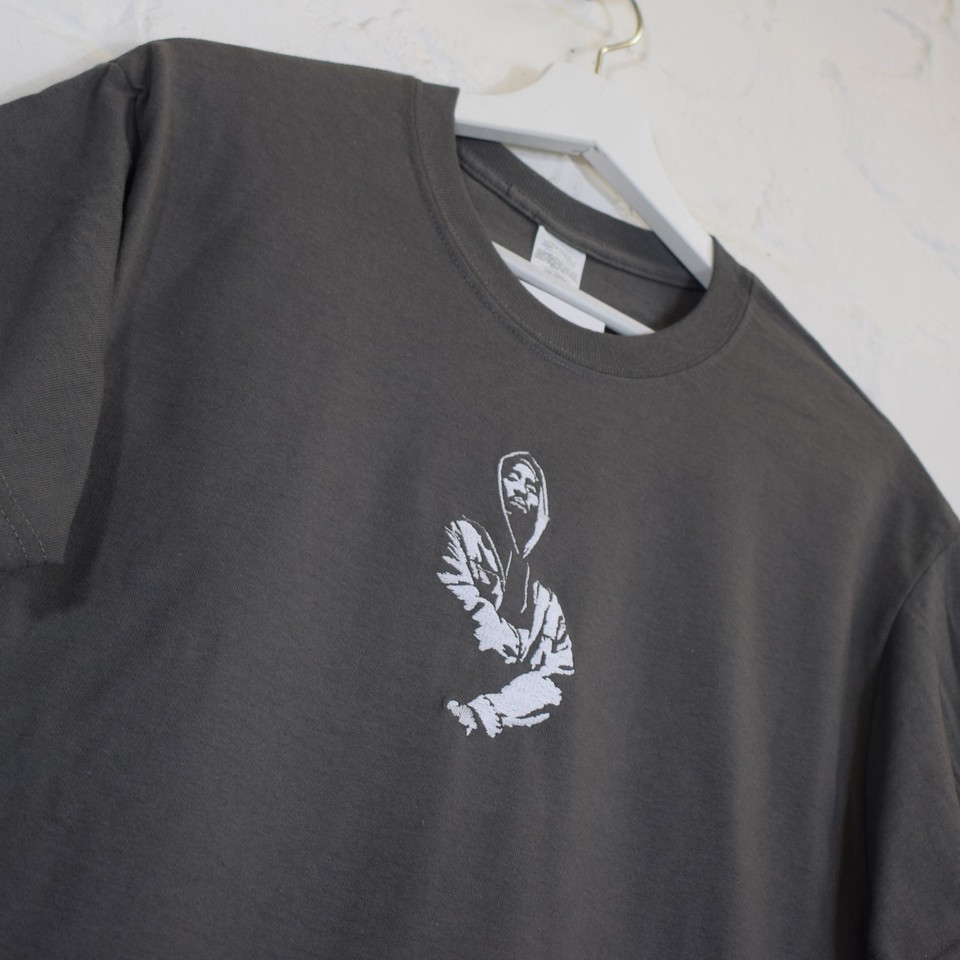 Tupac Hood 2Pac Hip Hop Rapper Embroidered Charcoal Tee T-shirt by AF ...