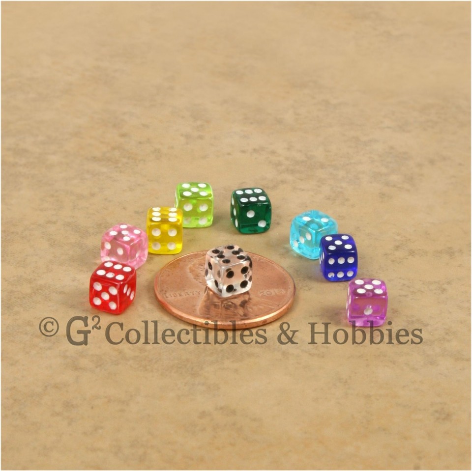 NEW 5mm Deluxe Rounded Edge 90 Transparent MINI D6 RPG Game Dice Set 9 ...